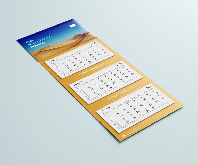 Free 3 panel wall calendar mockup - Mockups Design