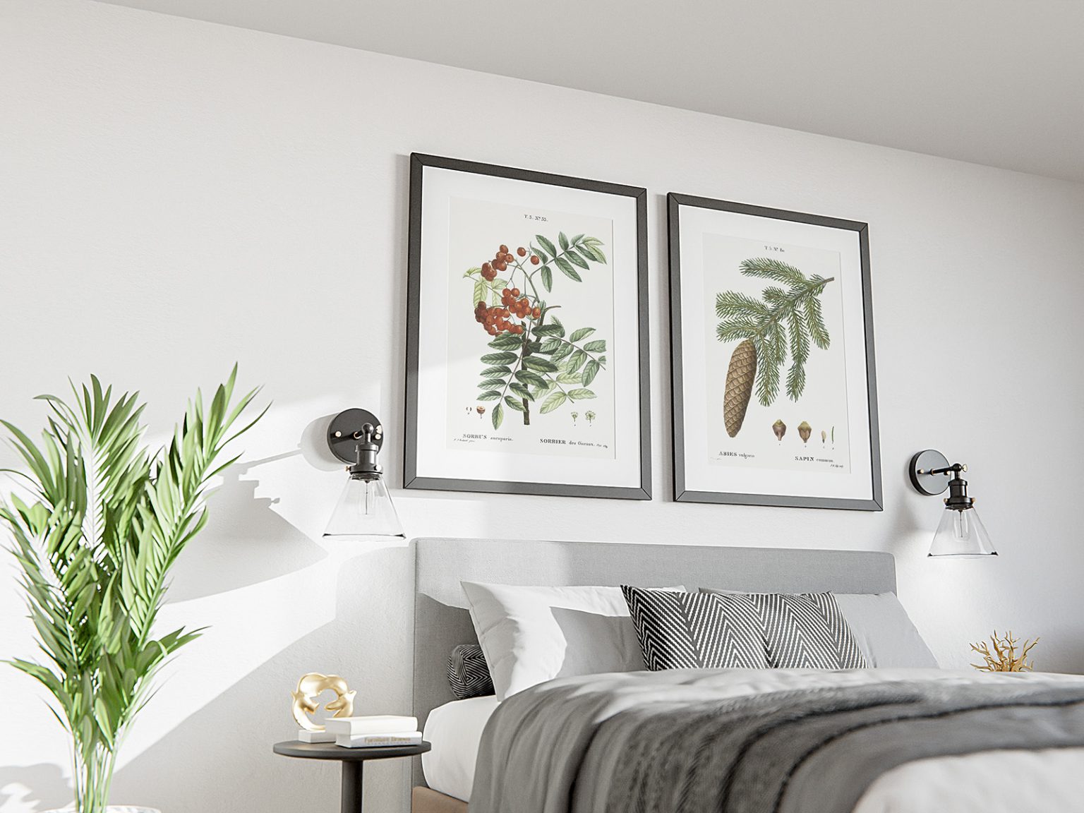 Double poster in bedroom mockup - Instant Download