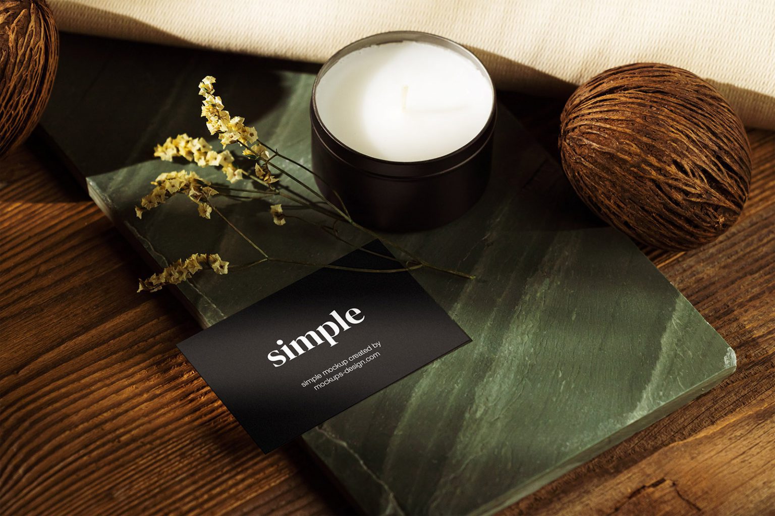 Business card on the green tile - Mockups Design