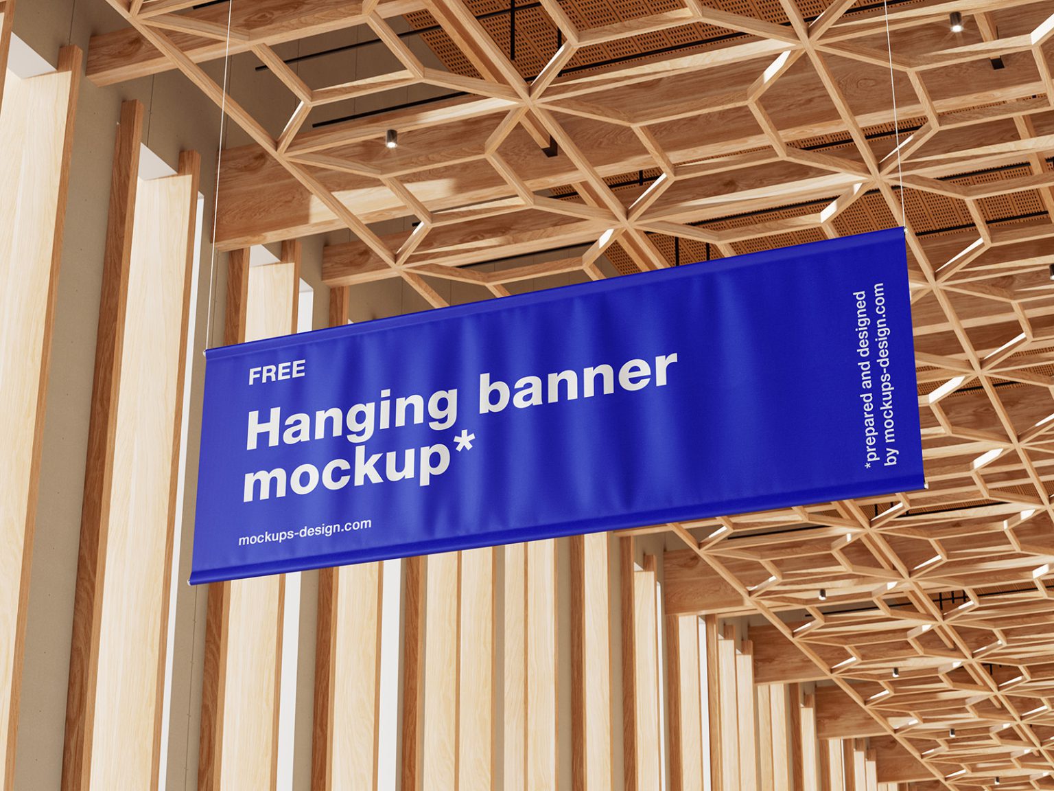 Mockup of a hanging banner in the expo hall - Instant Download