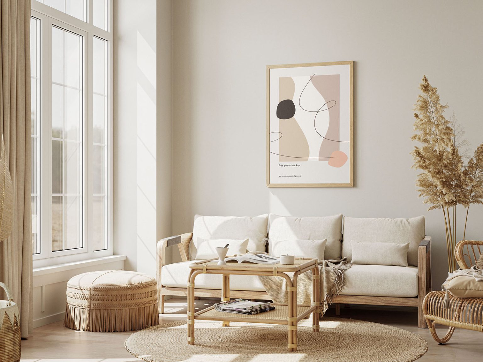 Poster in boho room mockup - Instant Download