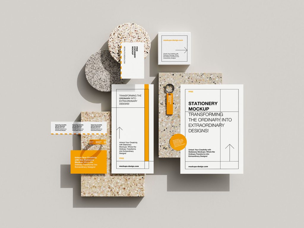 Stationery on terrazzo stone mockup - Mockups Design