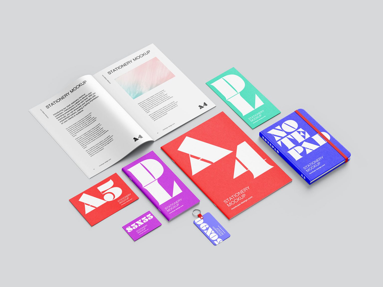 Stationery with brochures mockup - Mockups Design