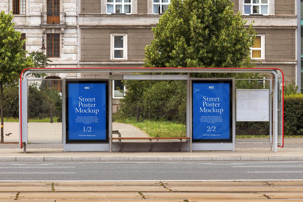 Dual bus stop posters mockup - Mockups Design